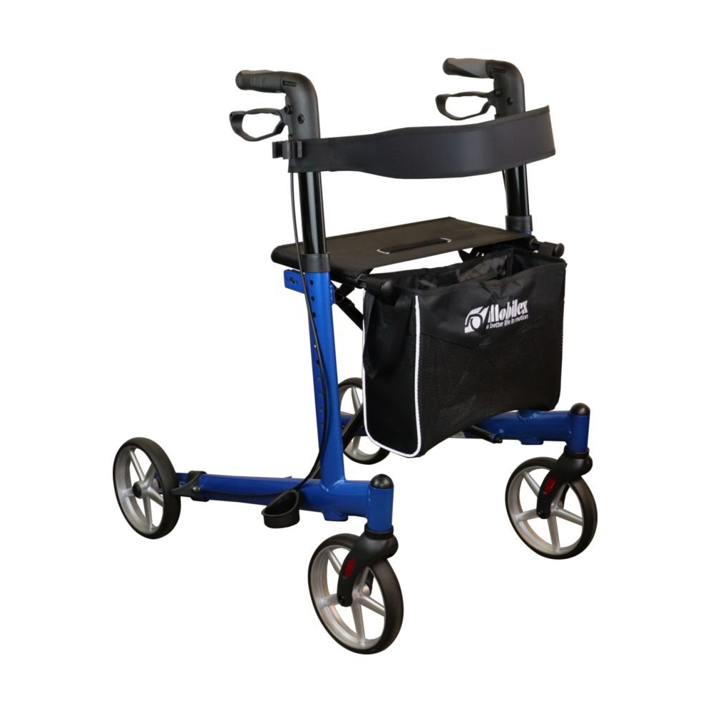 Mobilex Panther rollator, blå, inkl. rygbælte og stokkeholder ...